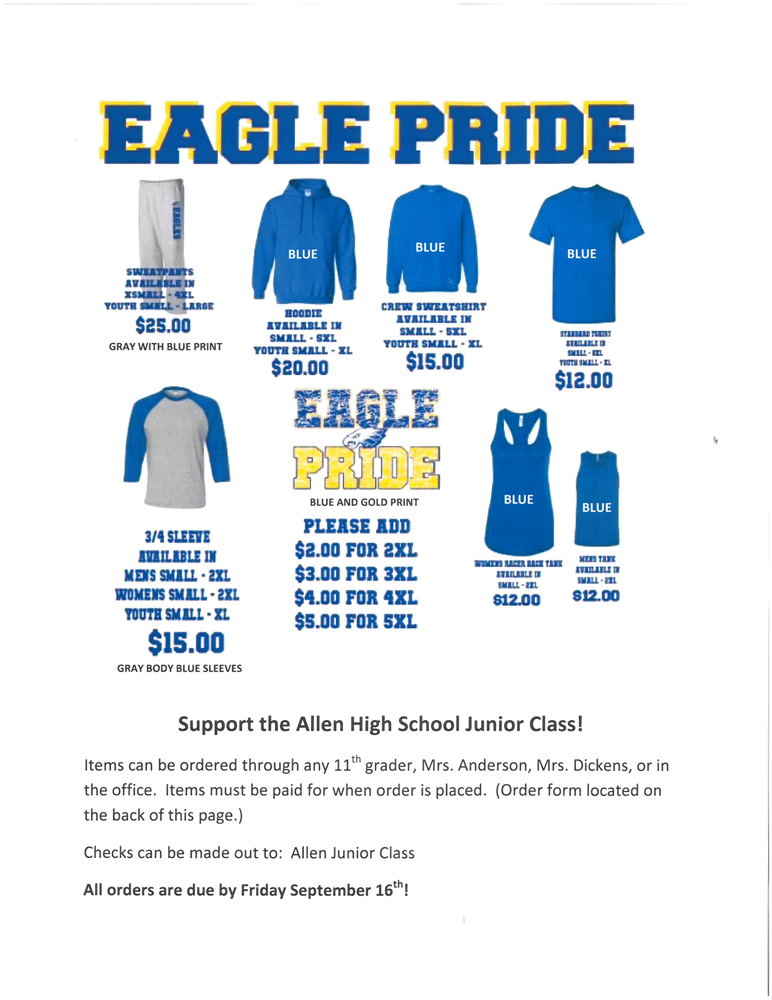 Allen Consolidated Schools - Junior Class Eagle Pride Clothing Order Form