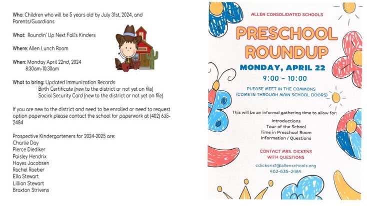 Allen Consolidated Schools - Kindergarten & Preschool Round-up Information